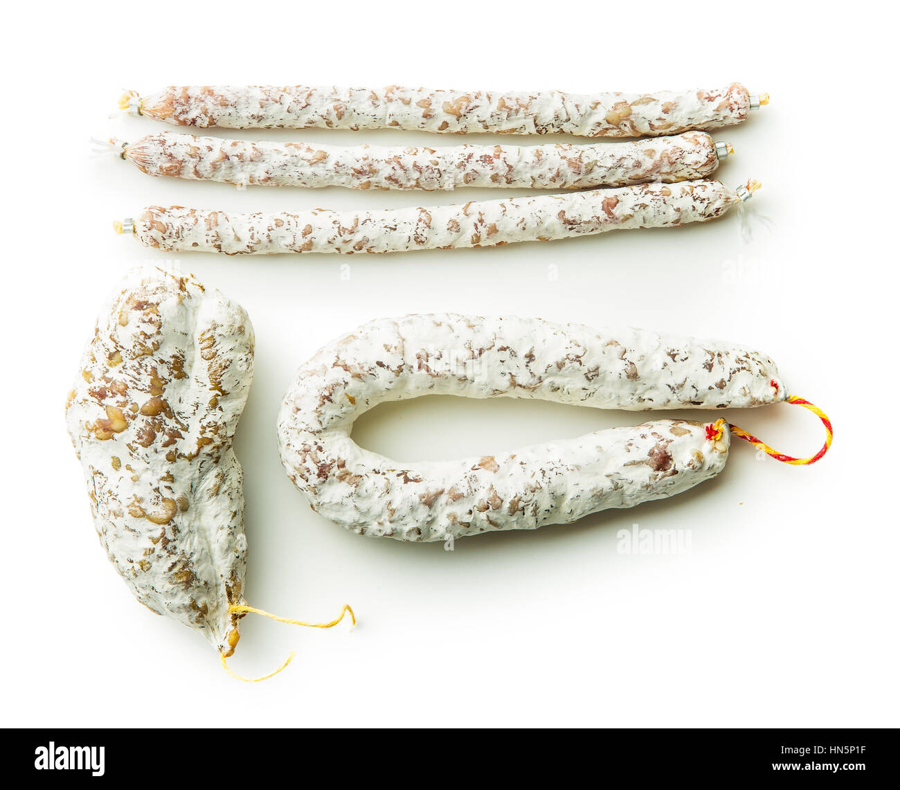 Tasty salami with white mold isolated on white background Stock Photo ...