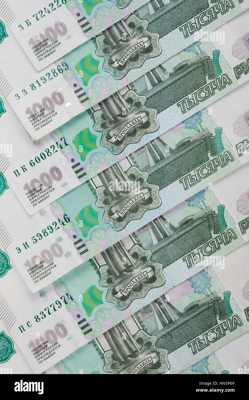 Background from banknotes - Russian ruble denomination one thousand ...