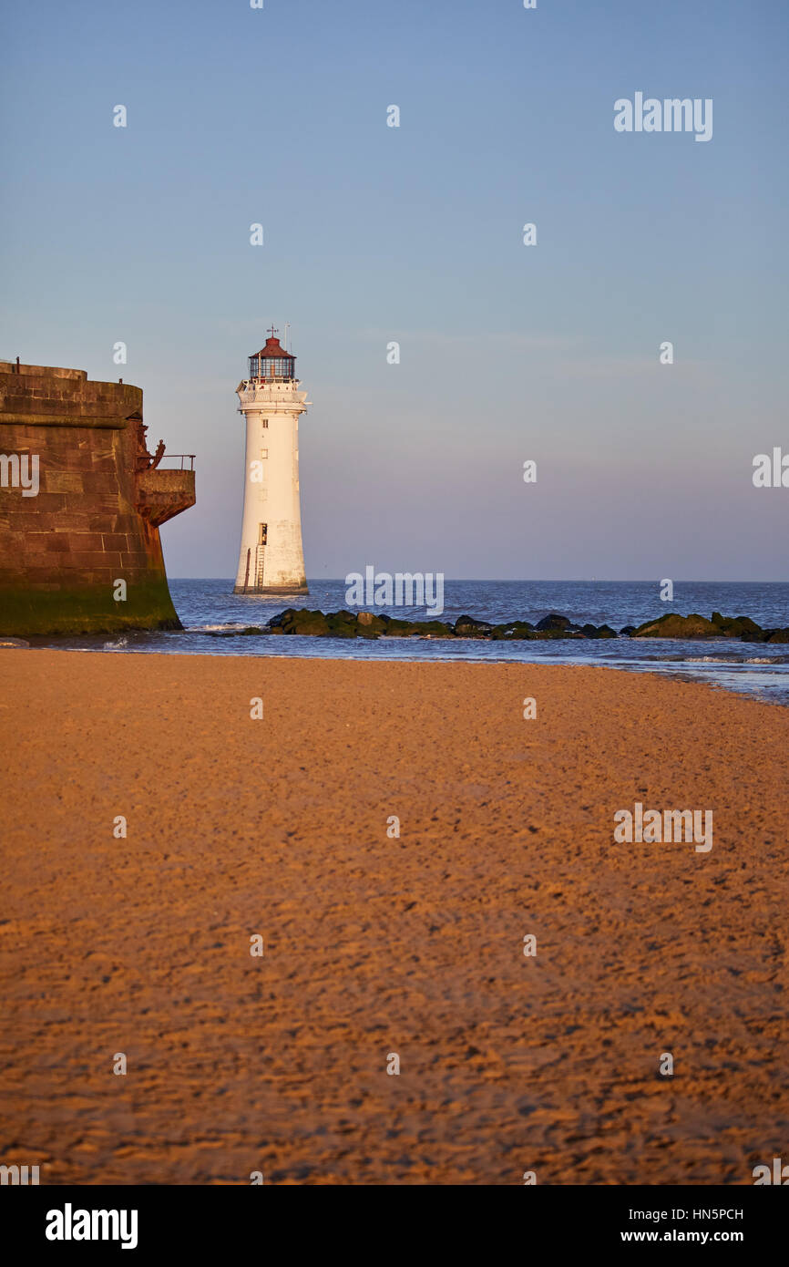 Liverpool bay sunrise at New Brighton Fort Perch Rock and Lighthouse ...