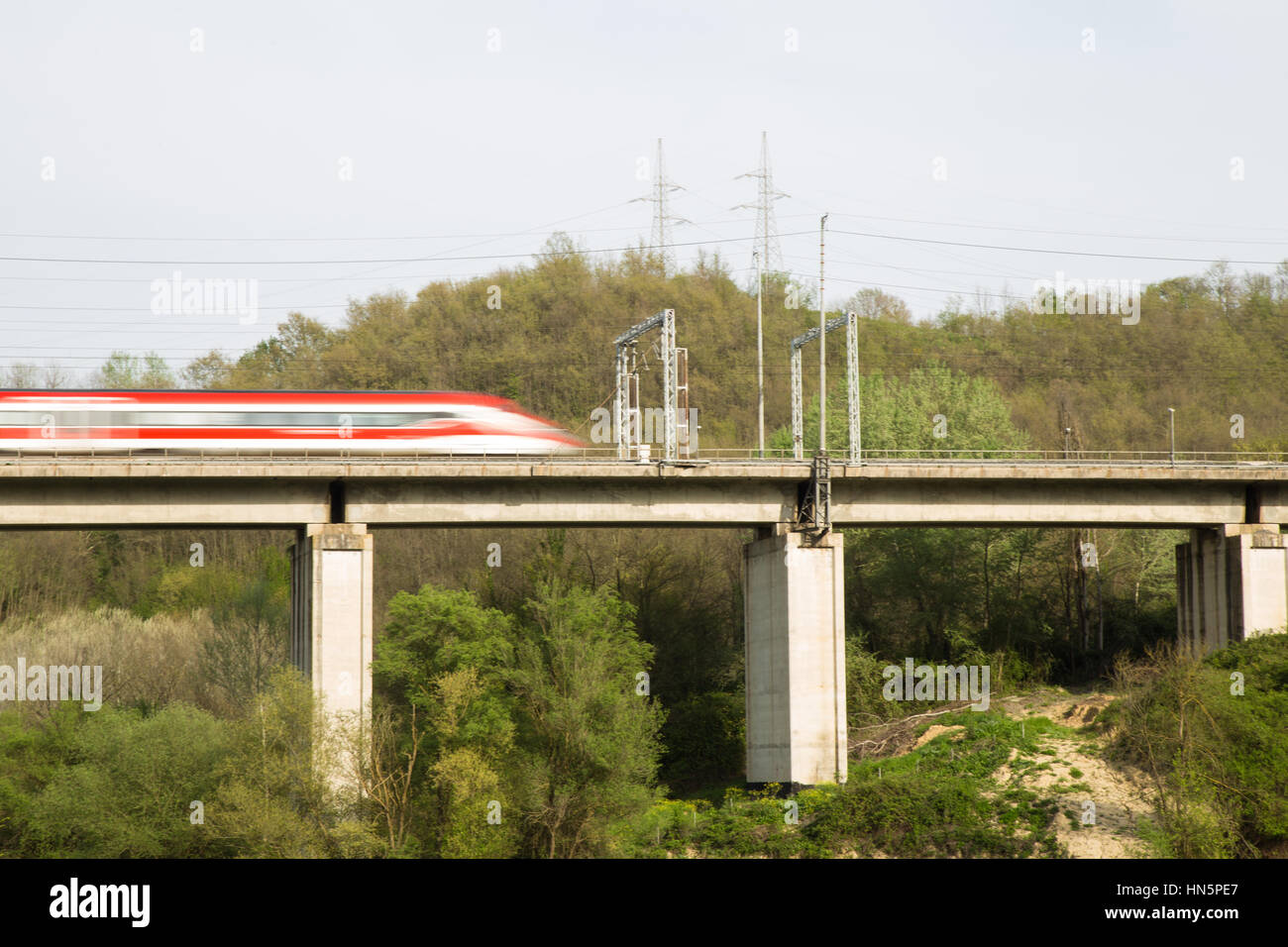Runaway train on a viaduct Stock Photo - Alamy