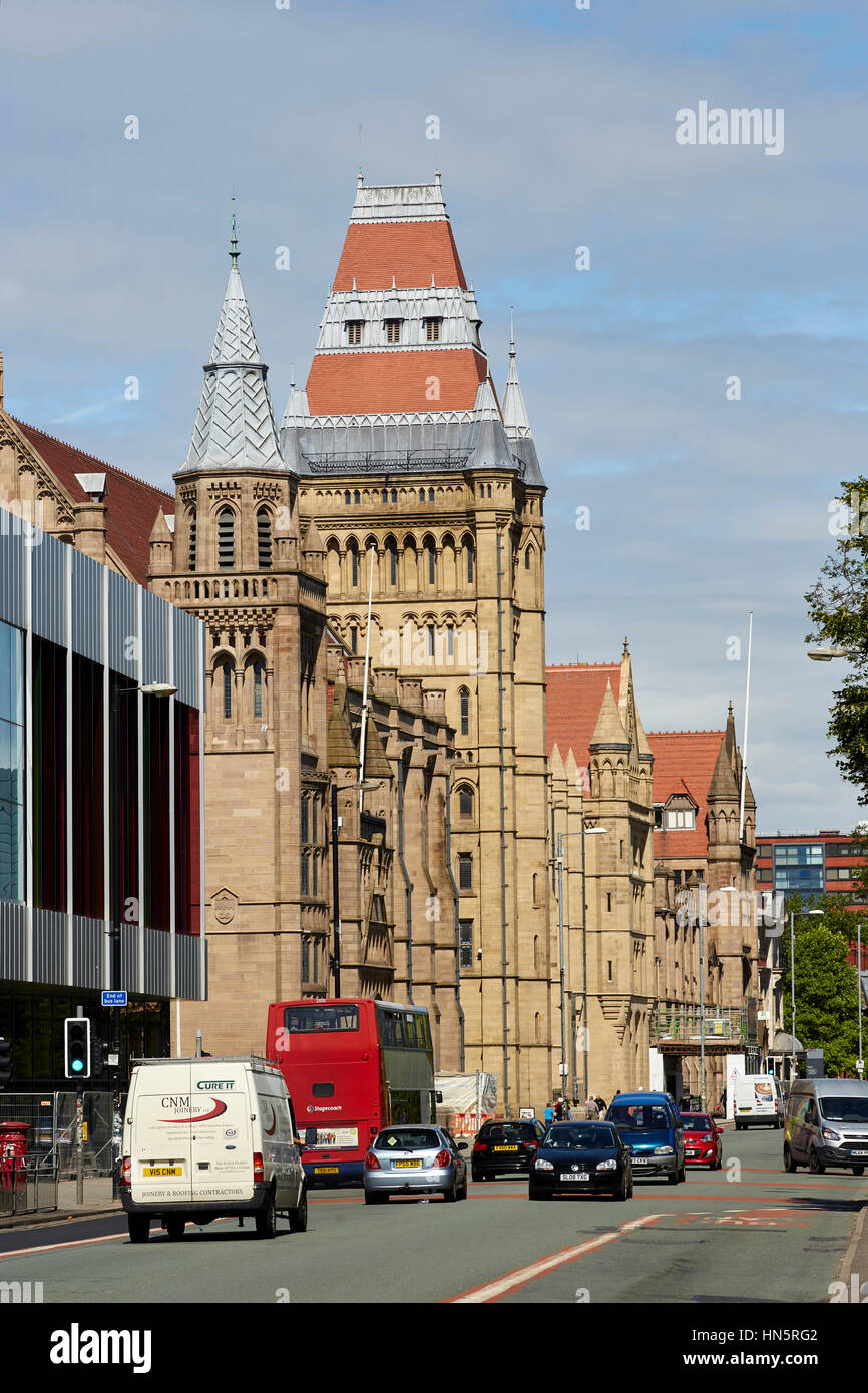 Sunny day large landmark gothic exterior building part of Manchester ...
