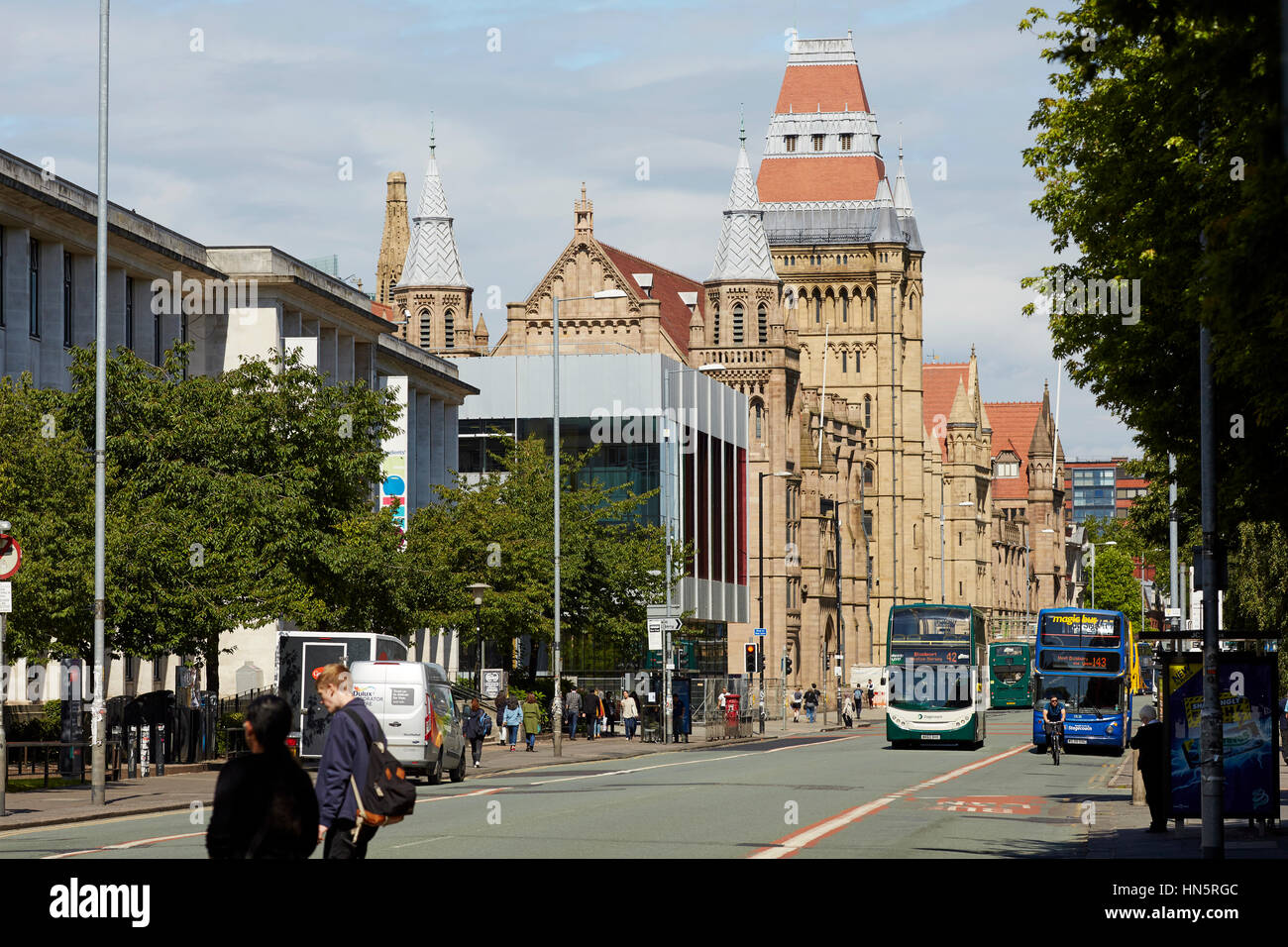 Sunny day large landmark gothic exterior building part of Manchester ...