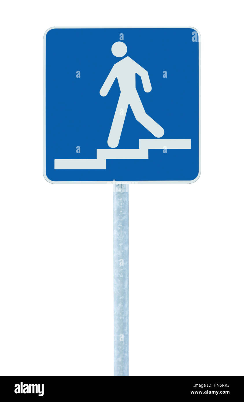 Stepped access entrance to pedestrian underpass subway road sign, man ...