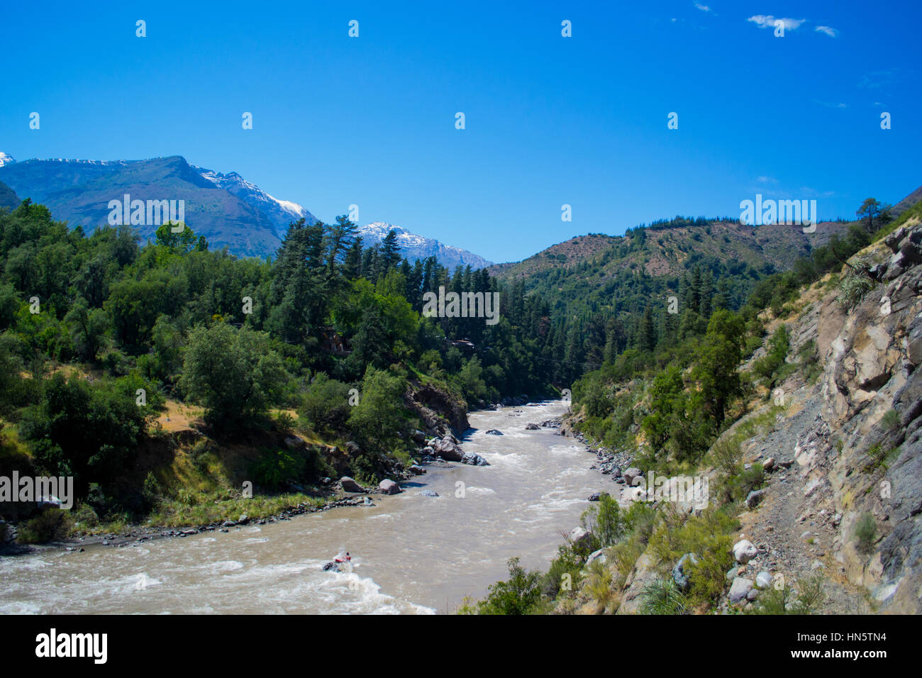 Landscape of river, mountains and trees in the forest Stock Photo - Alamy