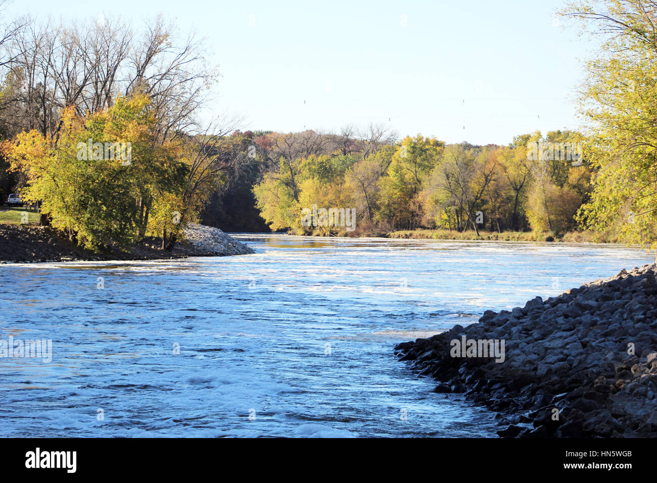 Below the Coralville Dam on the Iowa River in Iowa Stock Photo - Alamy