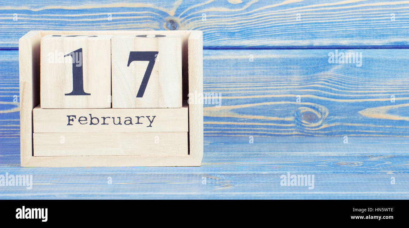 Vintage photo, February 17th. Date of 17 February on wooden cube ...