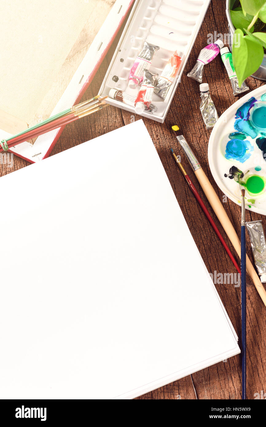 blank paper and the artist equipment background Stock Photo - Alamy