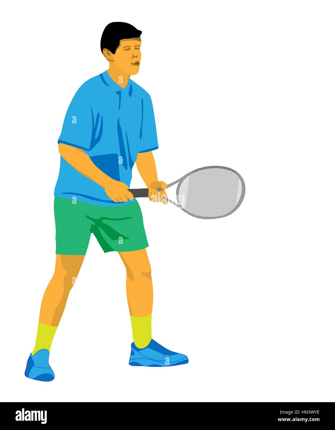 vector illustration on white background of young man playing tennis ...