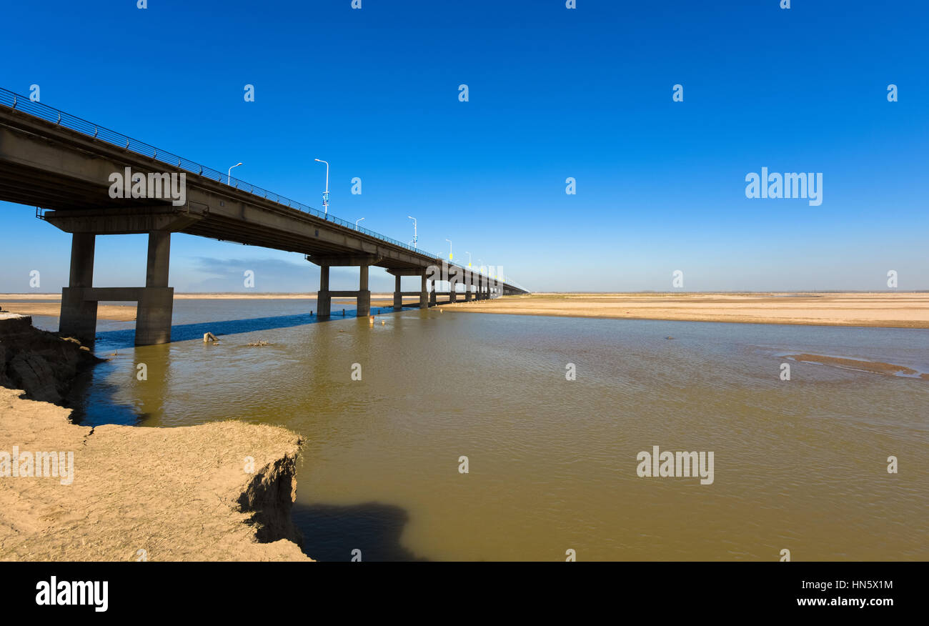 The Yellow river bridge with blue sky in Zhengzhou, Henan province ...