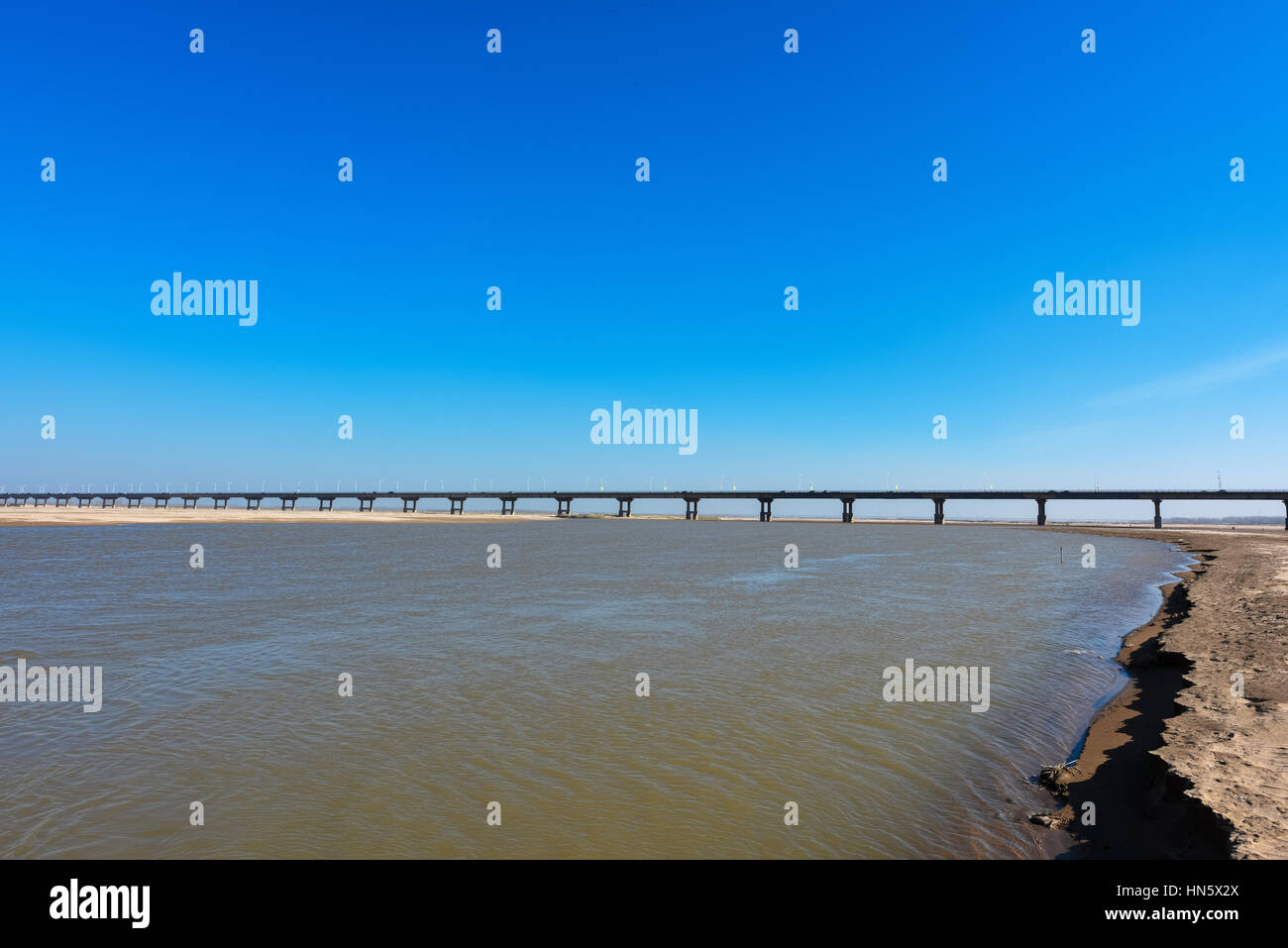 The Yellow river bridge with blue sky in Zhengzhou, Henan province ...