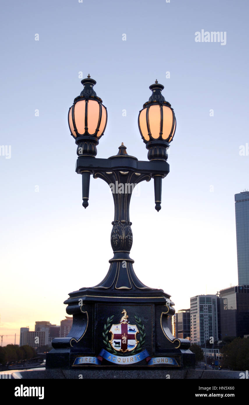 Cast iron lamp post ocated on the Princes Bridge in Melbourne ...