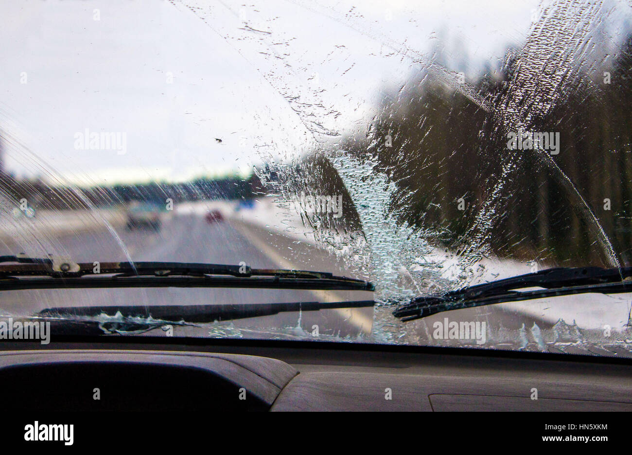 The view from the car. Behind the glass on the road. To travel in the ...