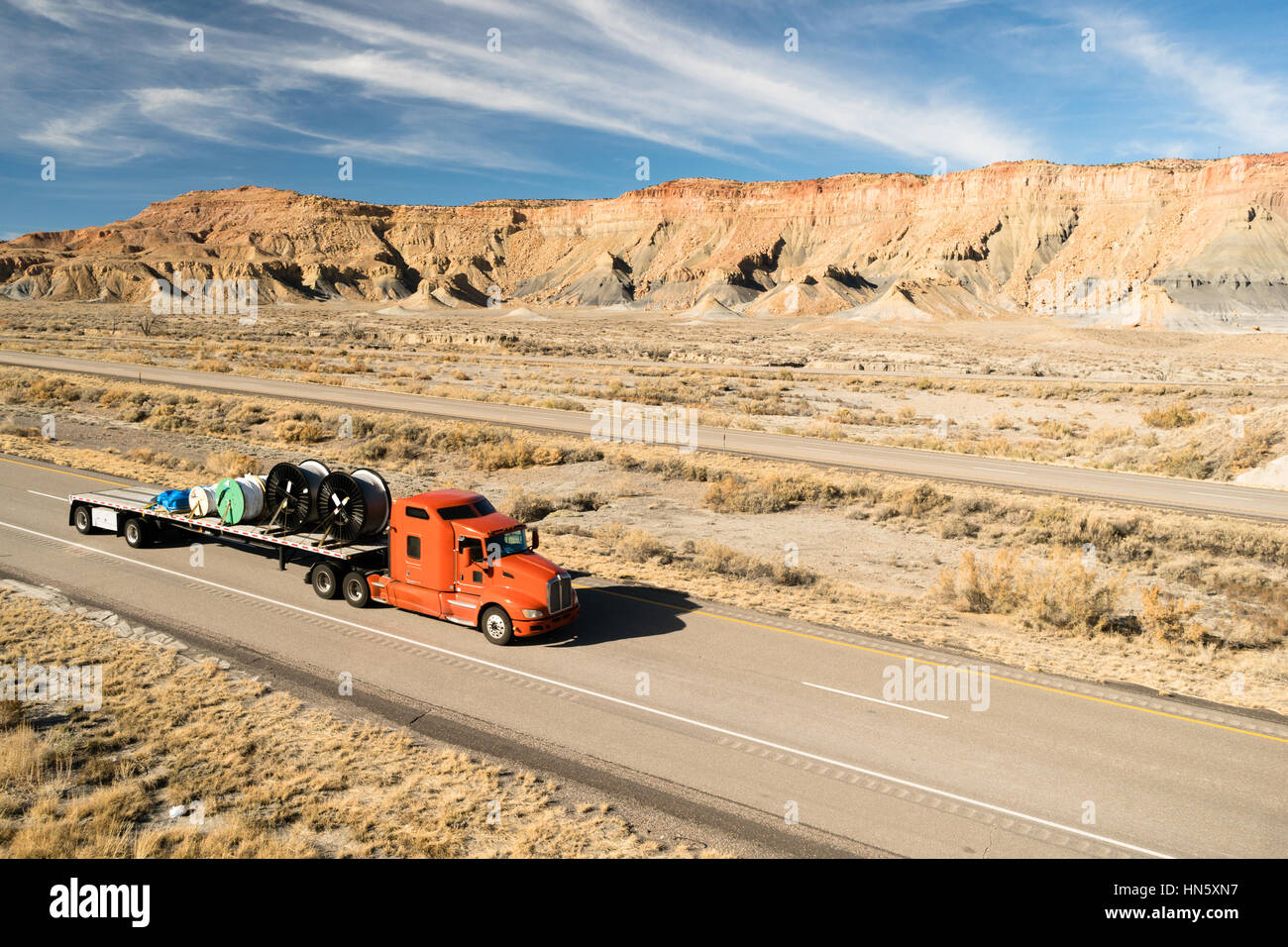 A trucker navigates this Utah highway in his big rig Stock Photo - Alamy