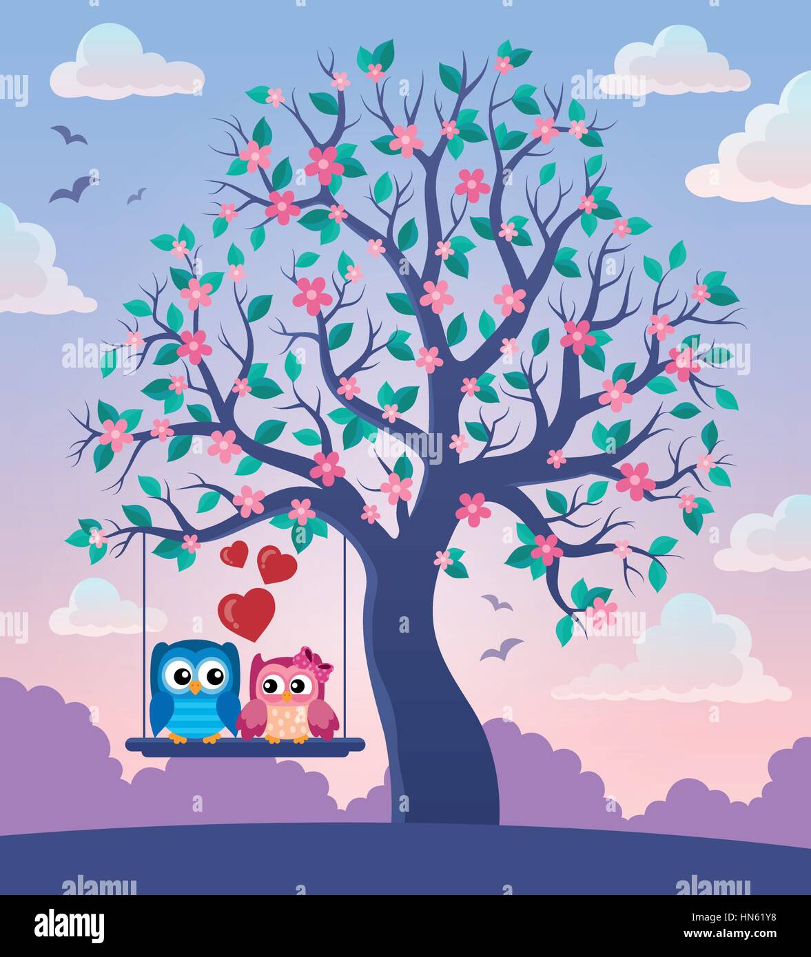 Owls birds love heart tree hi-res stock photography and images - Alamy