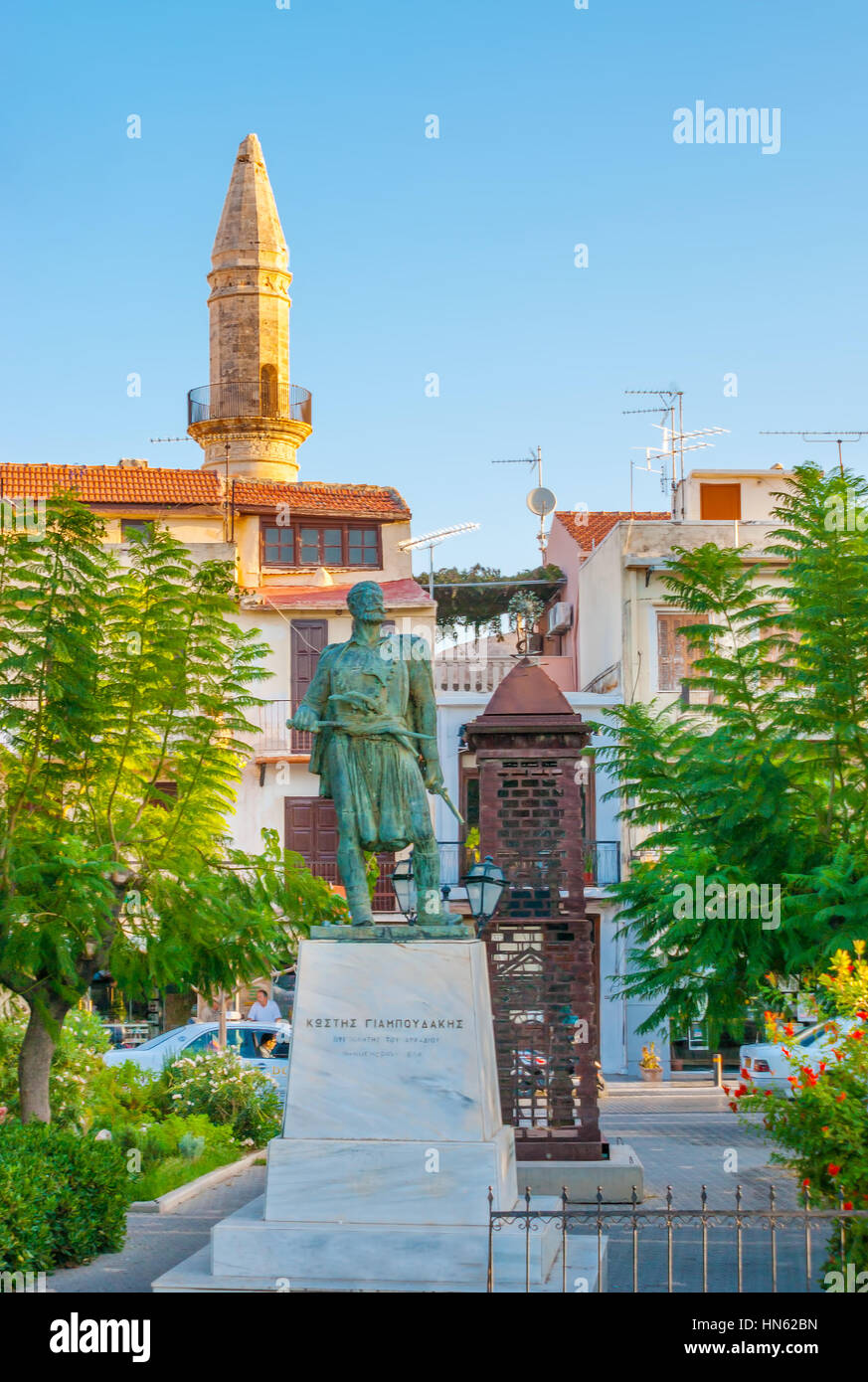 RETHYMNO, GREECE - OCTOBER 15, 2013: The statue of Creten hero ...