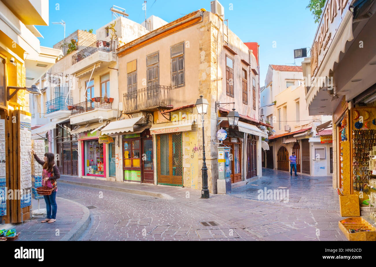 RETHYMNO, GREECE - OCTOBER 15, 2013: The old town of Rethymno consists ...
