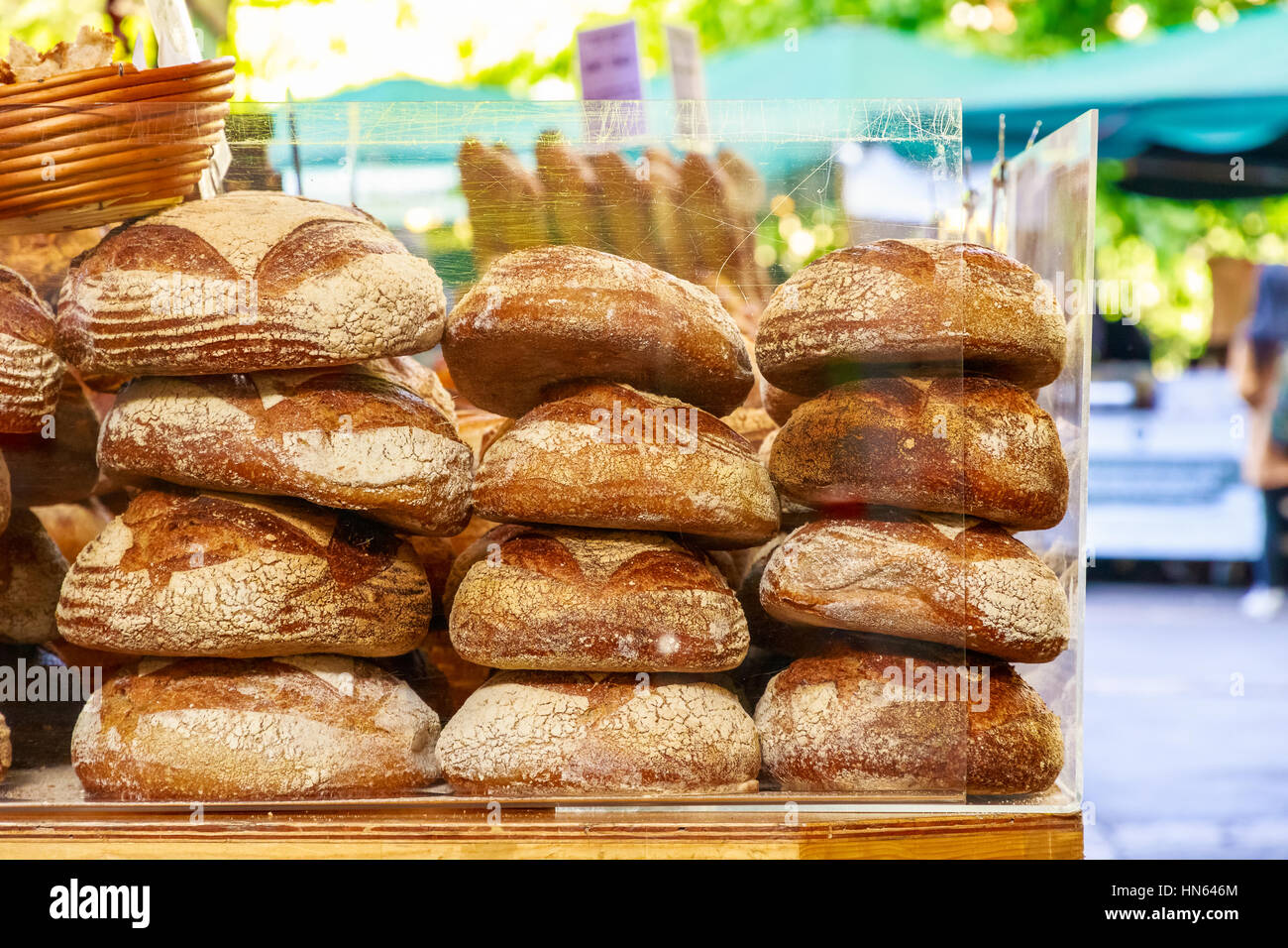Freshly baked breads on display at Borough Market, London Stock Photo ...