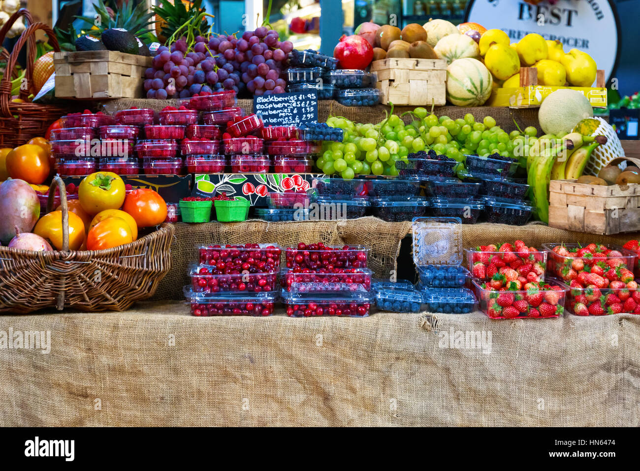 Fresh fruits on display at Borough Market, London Stock Photo - Alamy