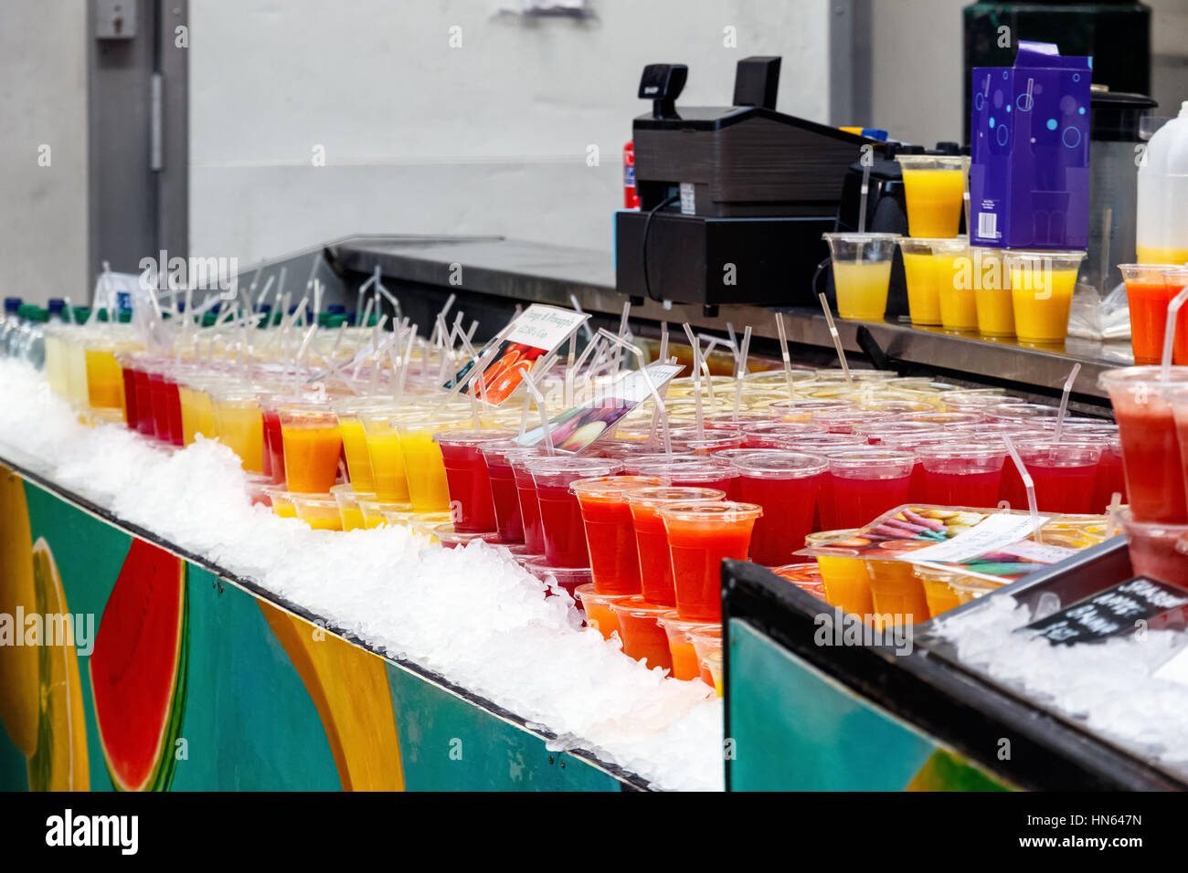 Fresh juice on display at Borough Market, London Stock Photo - Alamy