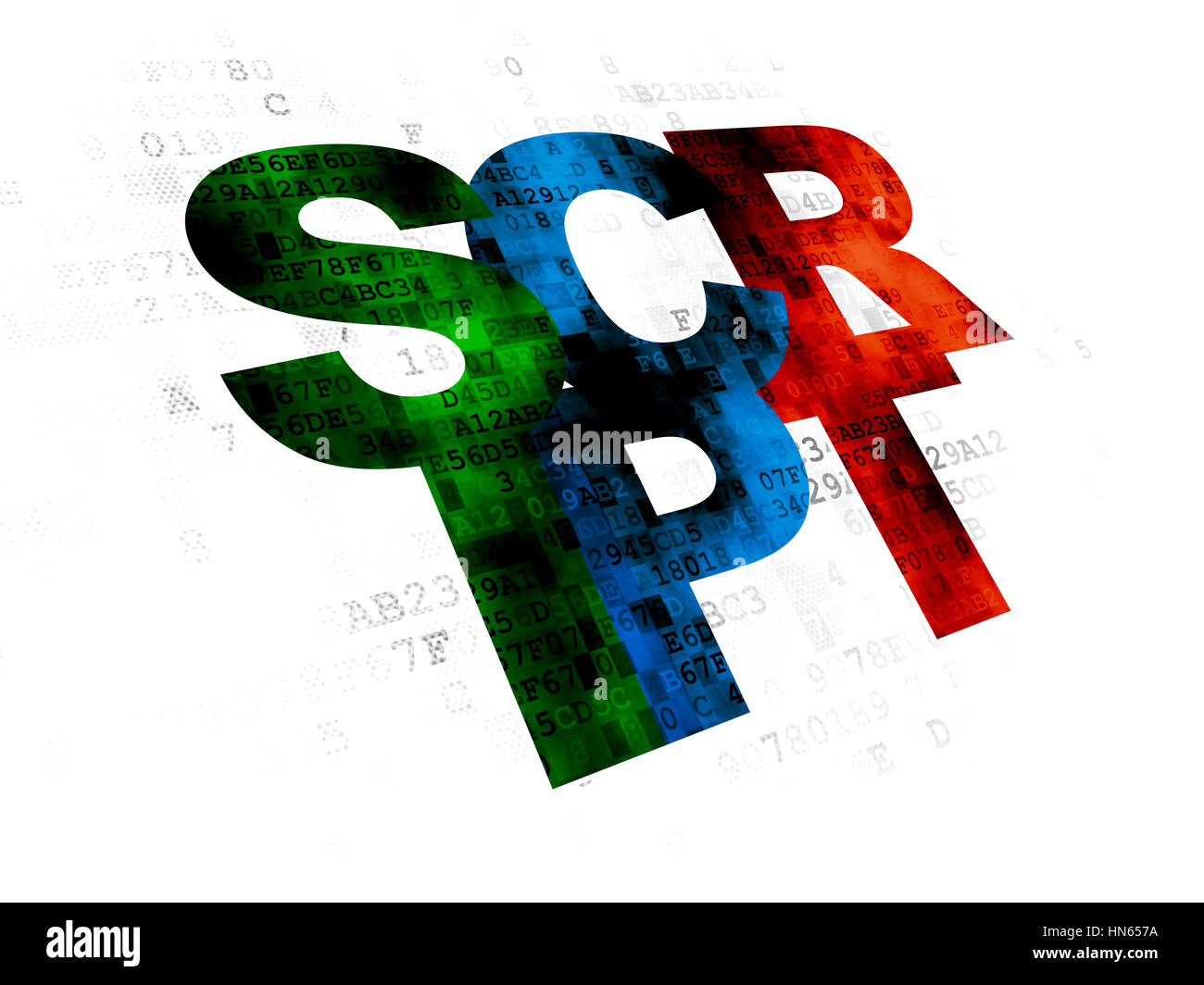 Database concept: Pixelated multicolor text Script on Digital ...