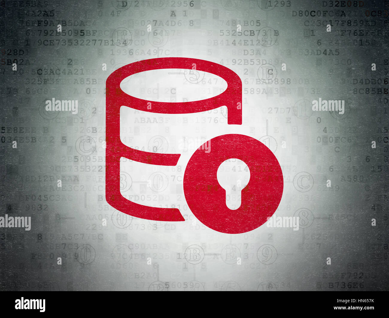 Database concept: Painted red Database With Lock icon on Digital Data Paper background with ...