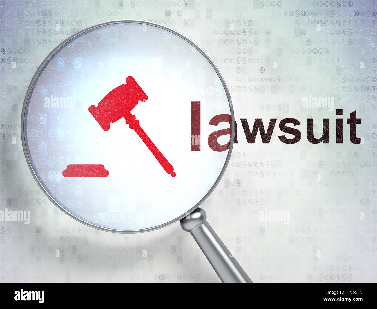 Law concept: magnifying optical glass with Gavel icon and Lawsuit word ...