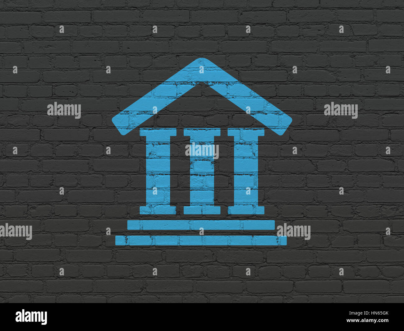Law concept: Painted blue Courthouse icon on Black Brick wall ...