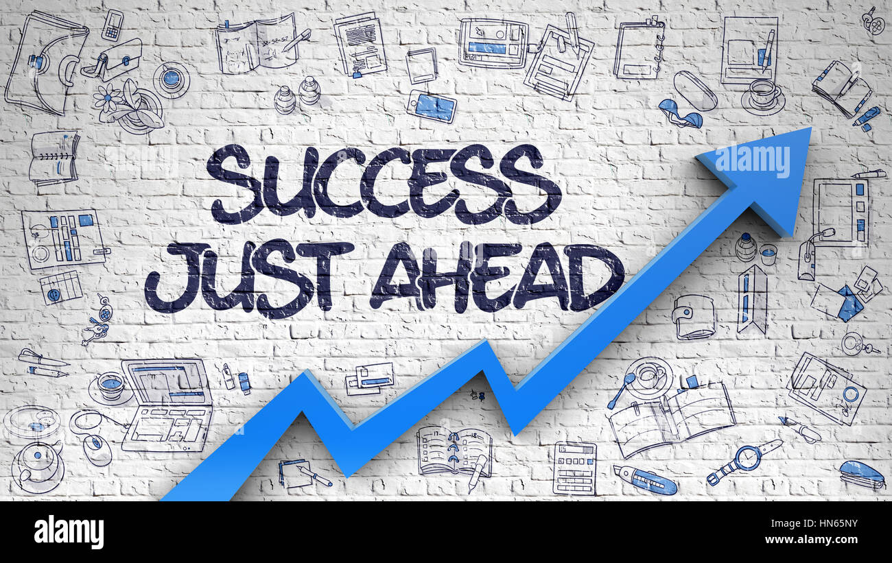 Success Just Ahead Drawn on Brick Wall Stock Photo - Alamy