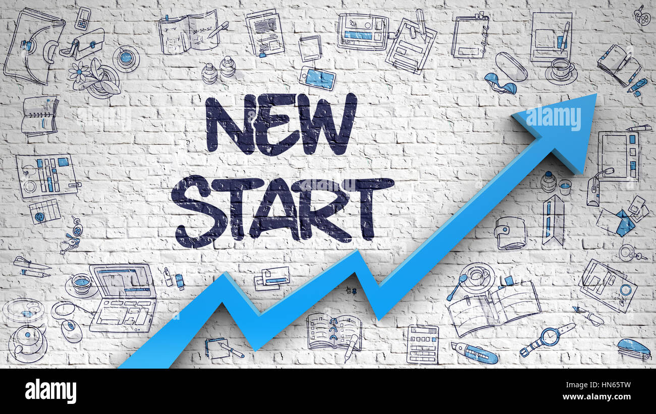 New Start Drawn on Brick Wall Stock Photo - Alamy