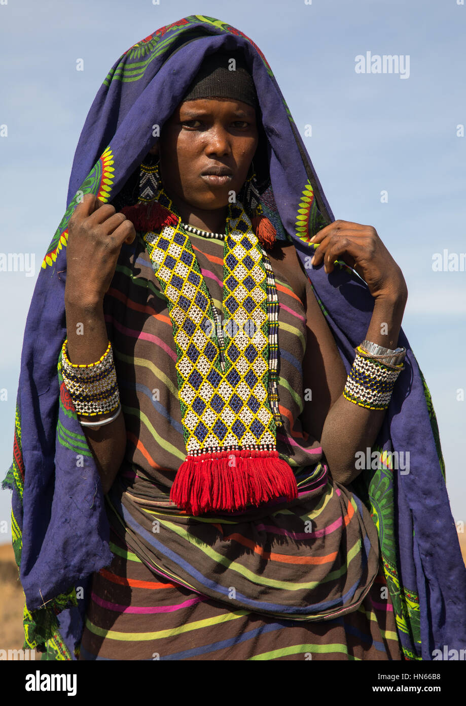 Portrait of an Issa tribe woman with a beaded necklace, Afar region ...