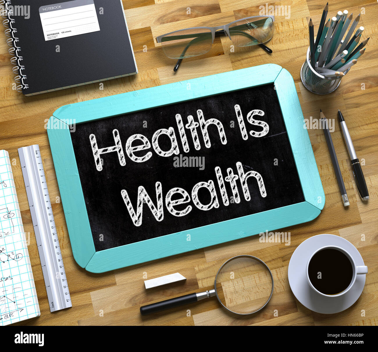 Small Chalkboard with Health Is Wealth. 3D Stock Photo - Alamy