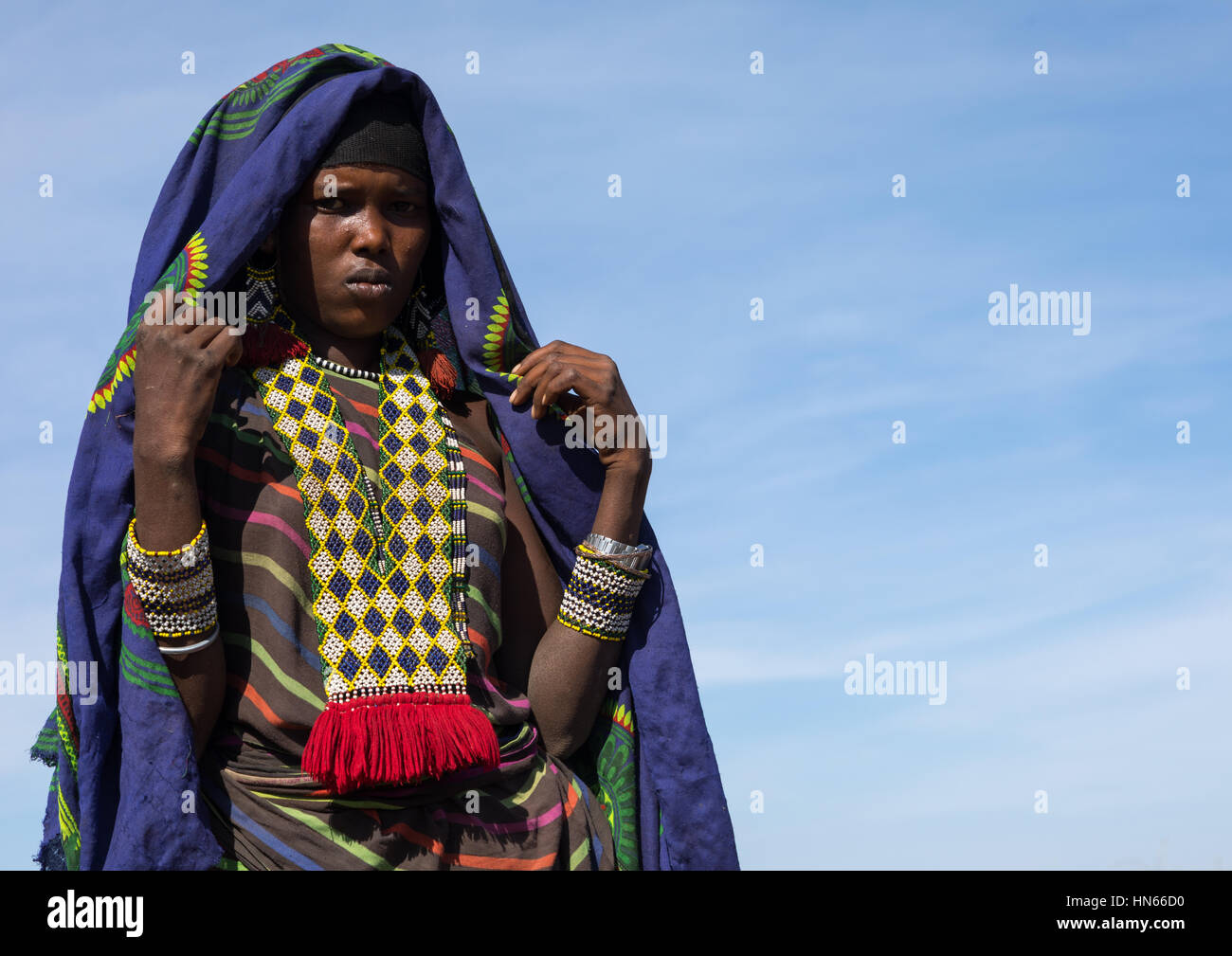 Portrait of an Issa tribe woman with a beaded necklace, Afar region ...