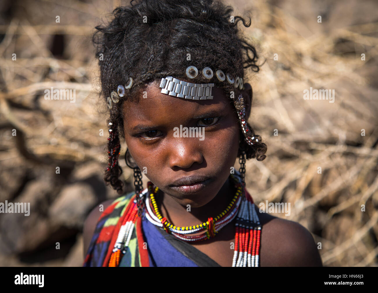 Issa tribe child girl with traditional hairstyle, Afar region, Yangudi ...