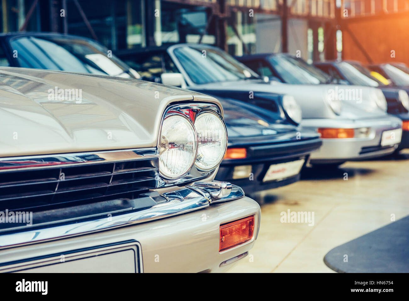 retro car stand inside the exhibition Stock Photo - Alamy