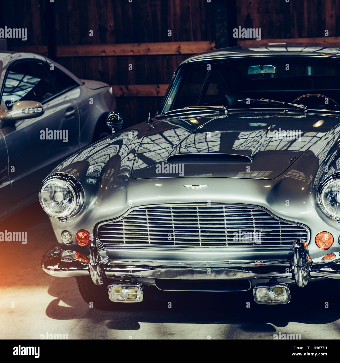 Front view of luxury vintage car silver color Stock Photo - Alamy