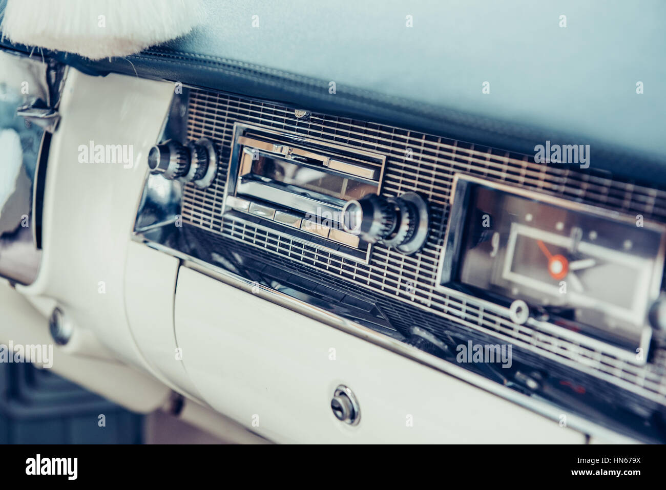 Radio in dashboard in interior of old vintage auto Stock Photo - Alamy