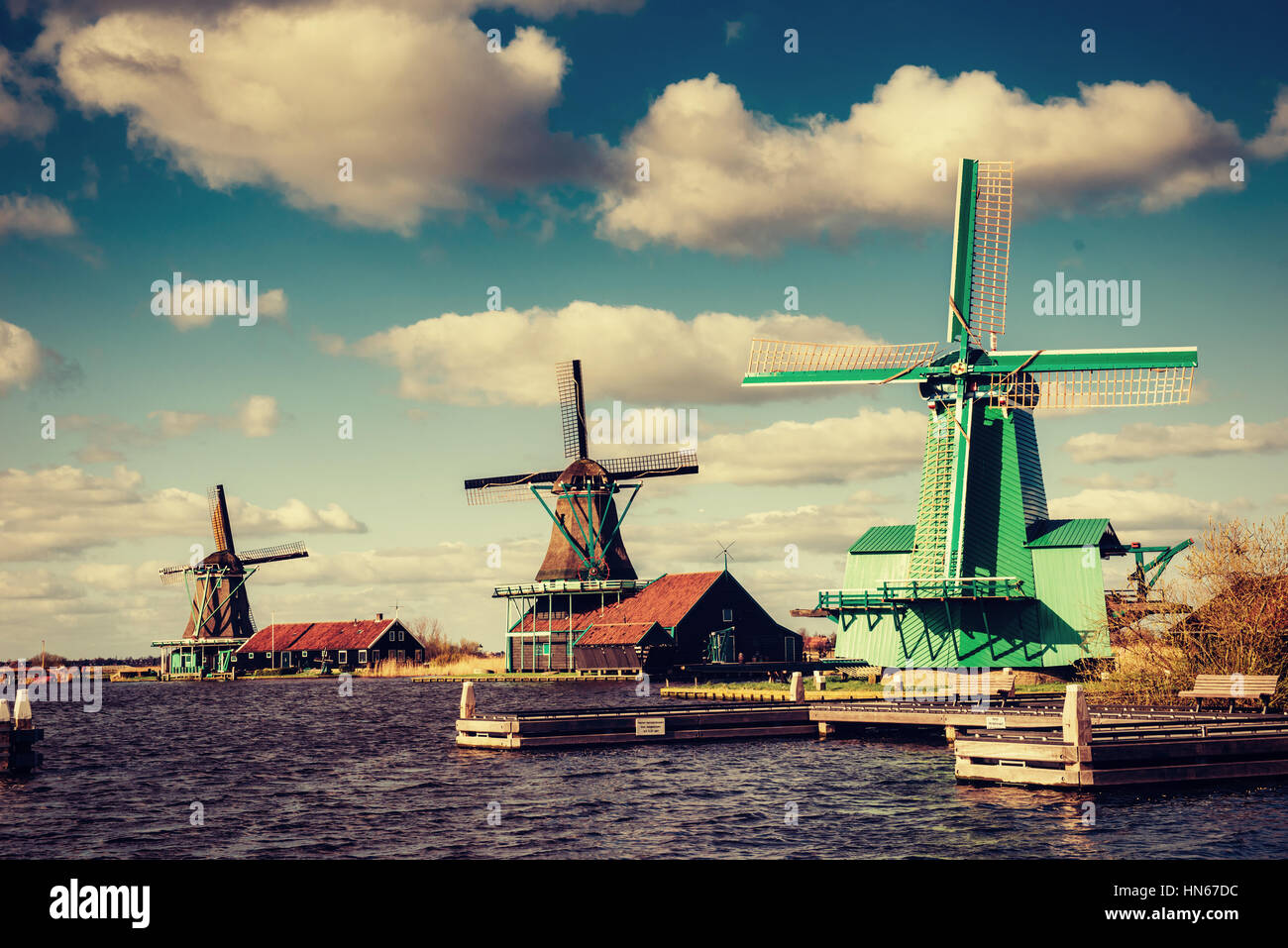 Traditional Dutch windmills from the channel Rotterdam. Holland Stock ...
