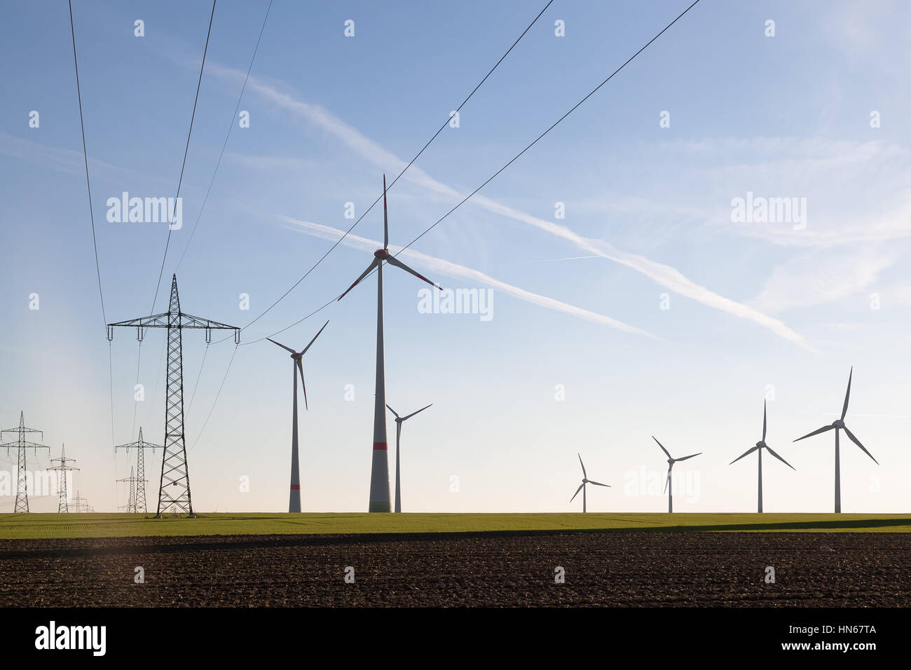 Wind Turbines and High Voltage Transmission Lines in a Huge Wind Farm ...