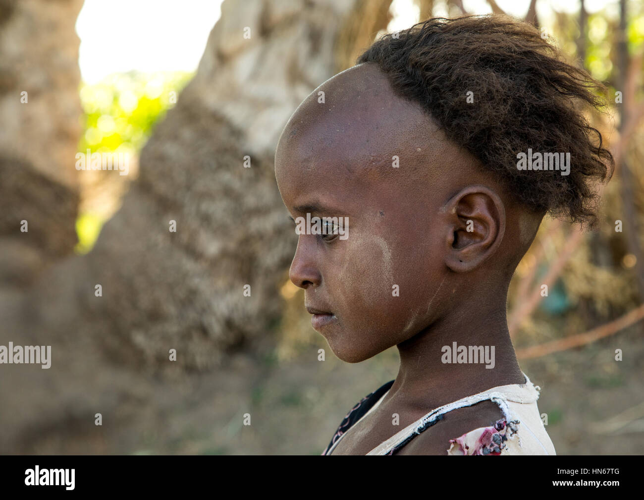 Afar tribe child girl with a special haircut, Afar region, Afambo ...