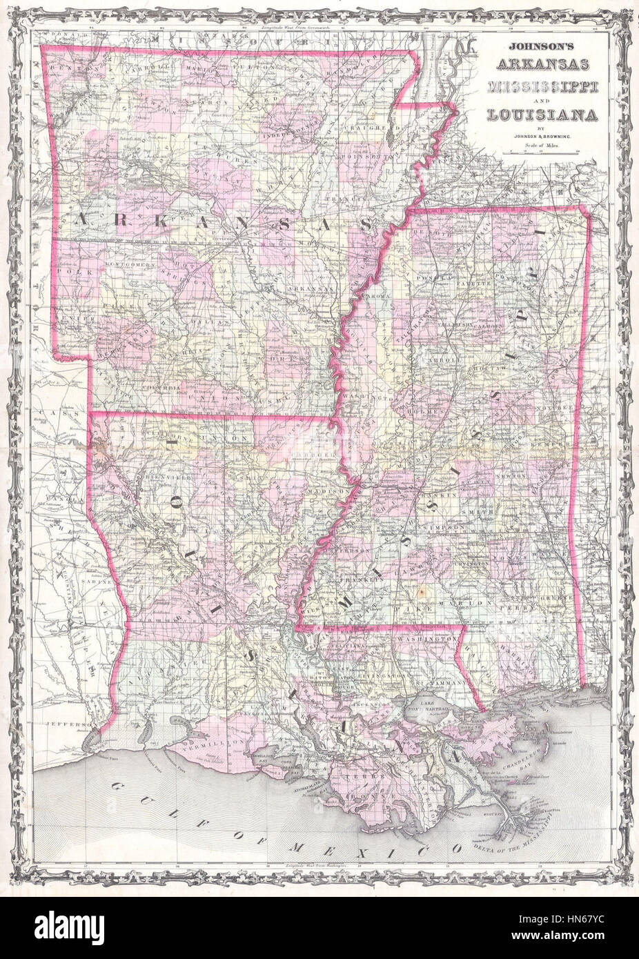 Louisiana ^ Arkansas - Geographicus - AKLAMI-j-62, 1861 Johnson Map of ...