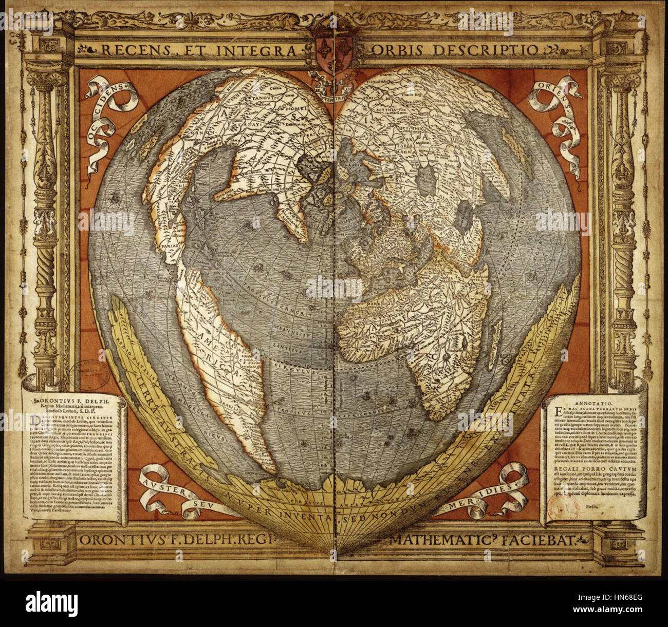 This map, created by the royal mathematician Oronce Fine, illustrates a ...