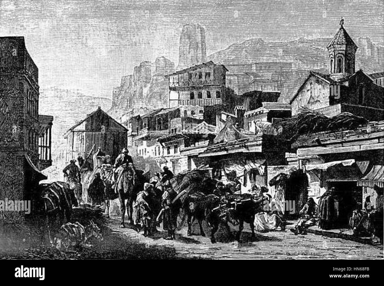 'A Street in Tiflis' by Elisée Reclus depicts a scene from Tiflis (now ...