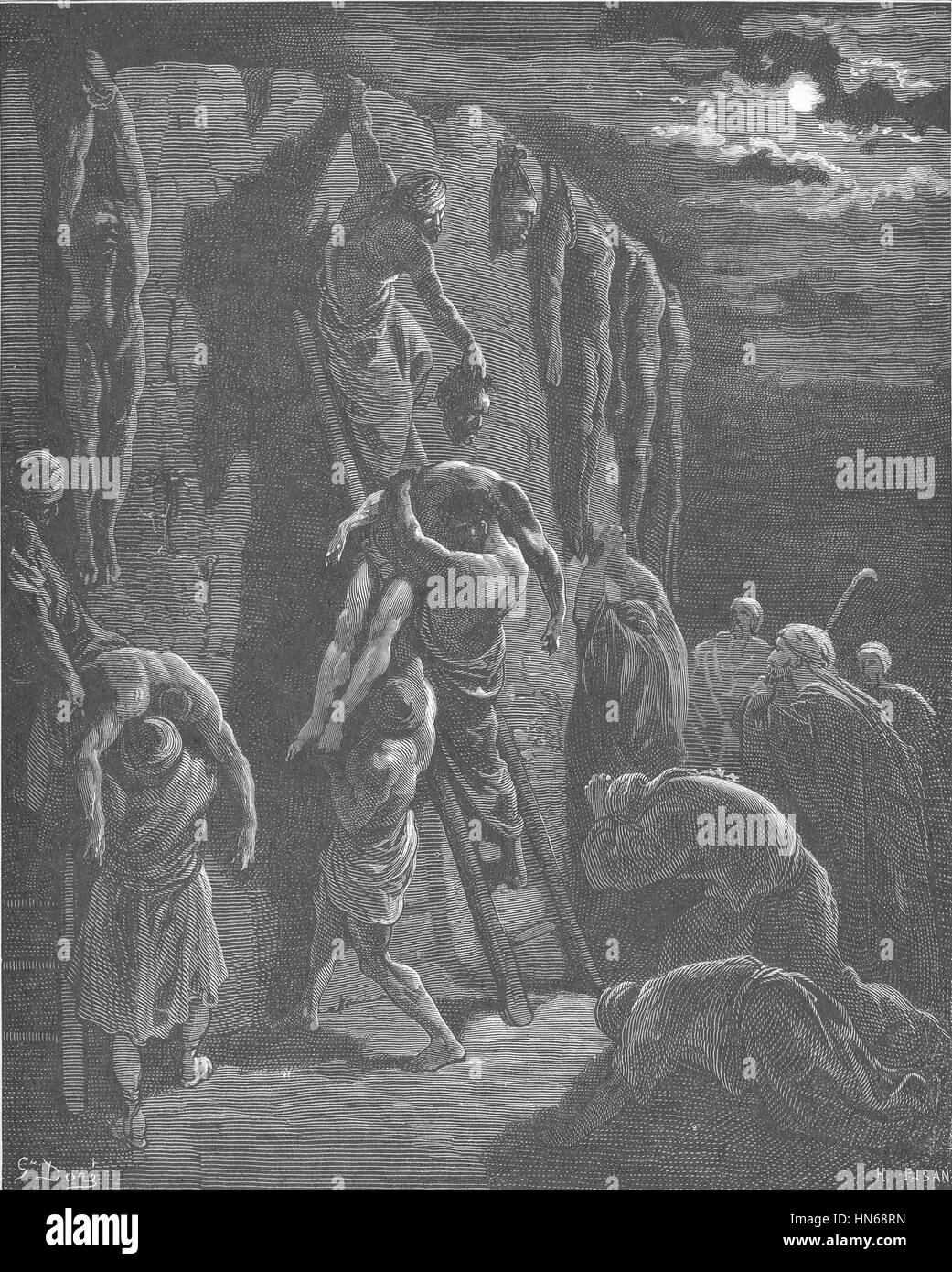 077.Jabesh-Gileadites Recover the Bodies of Saul and His Sons Stock ...