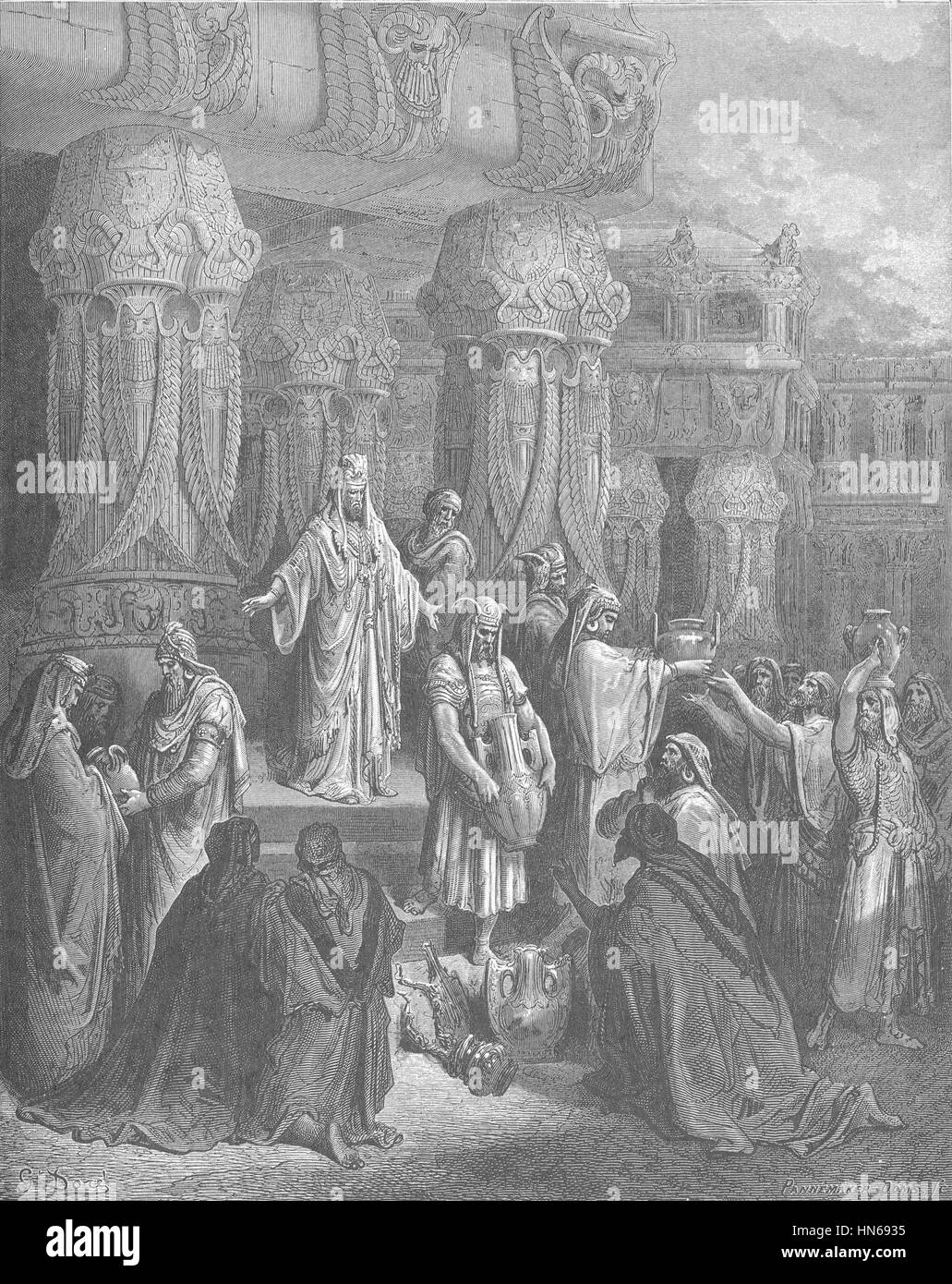 This artwork depicts the biblical scene of King Cyrus restoring the ...