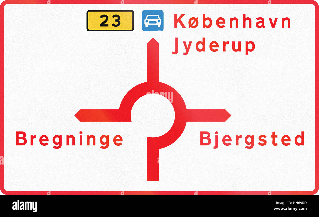 Diagrammatic direction road sign used in Denmark Stock Photo - Alamy