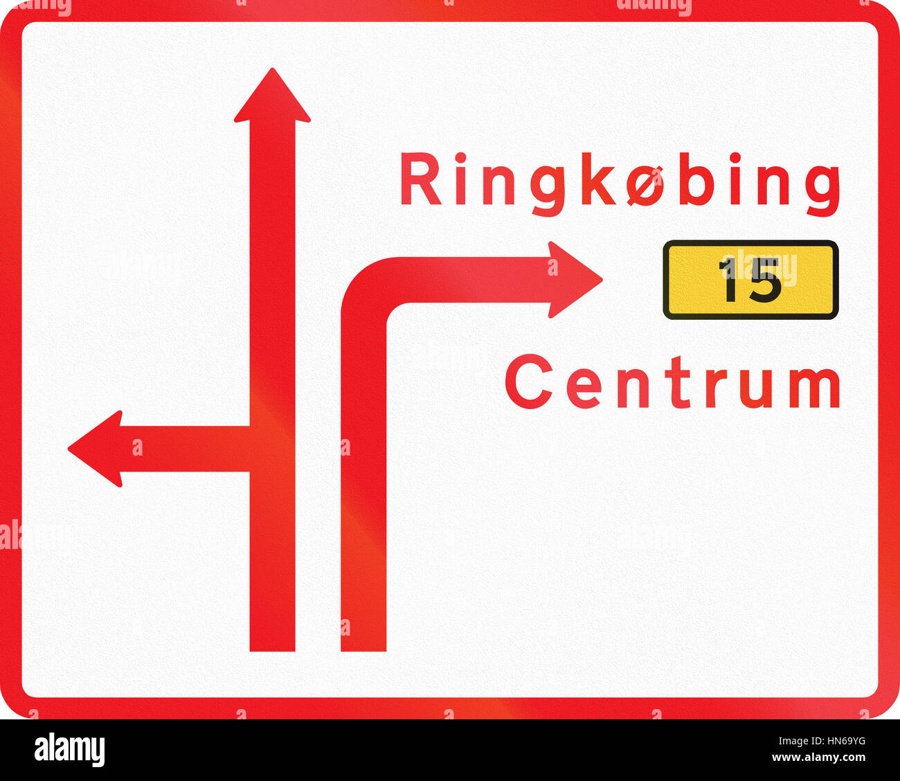 Diagrammatic direction road sign used in Denmark Stock Photo - Alamy