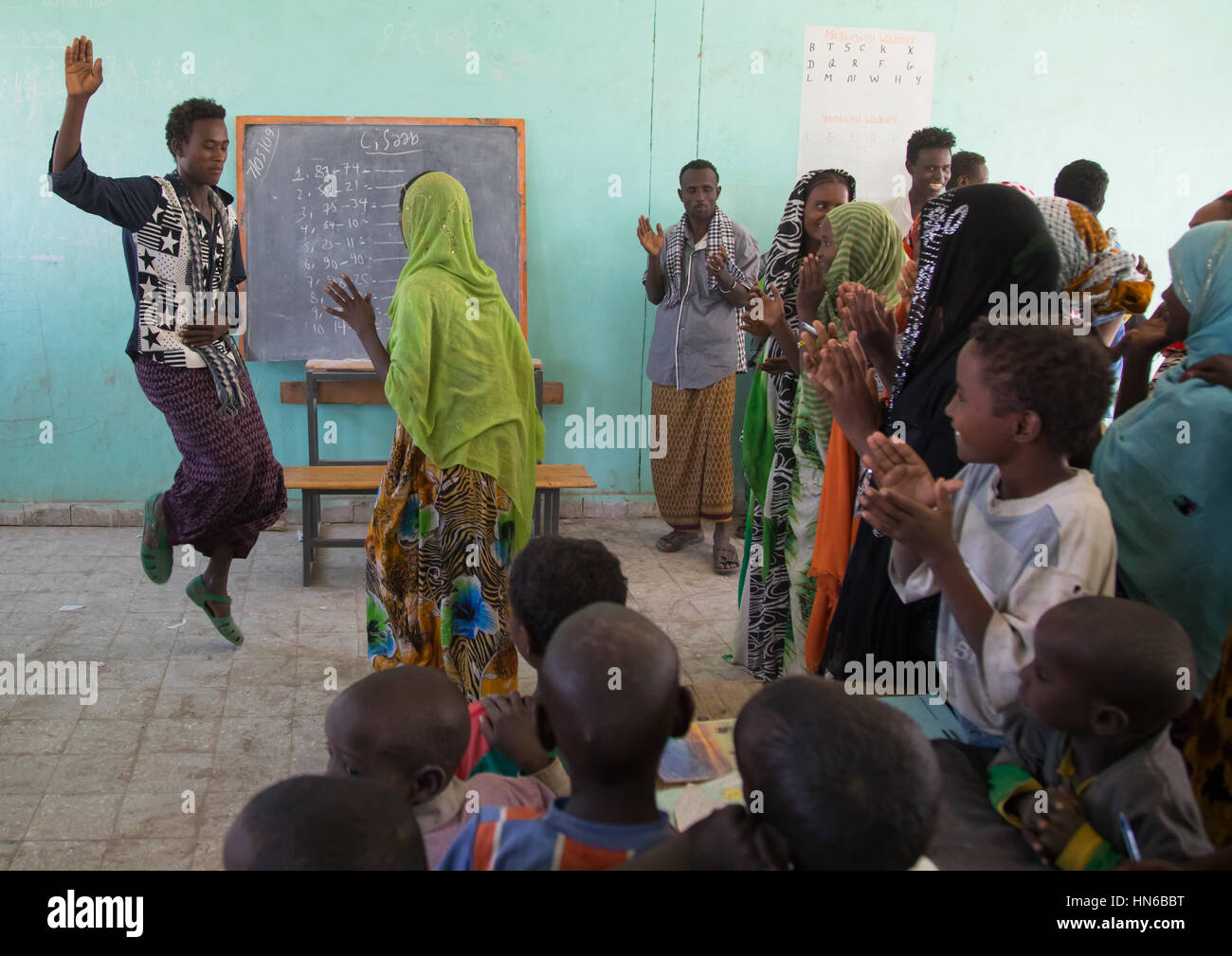 Afar tribe pupils dancing in their classroom, Afar region, Semera ...