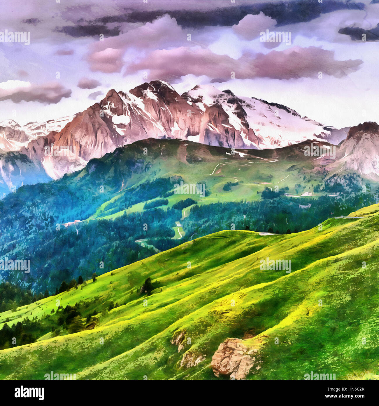 The works in the style of watercolor painting. Beautiful views o Stock ...