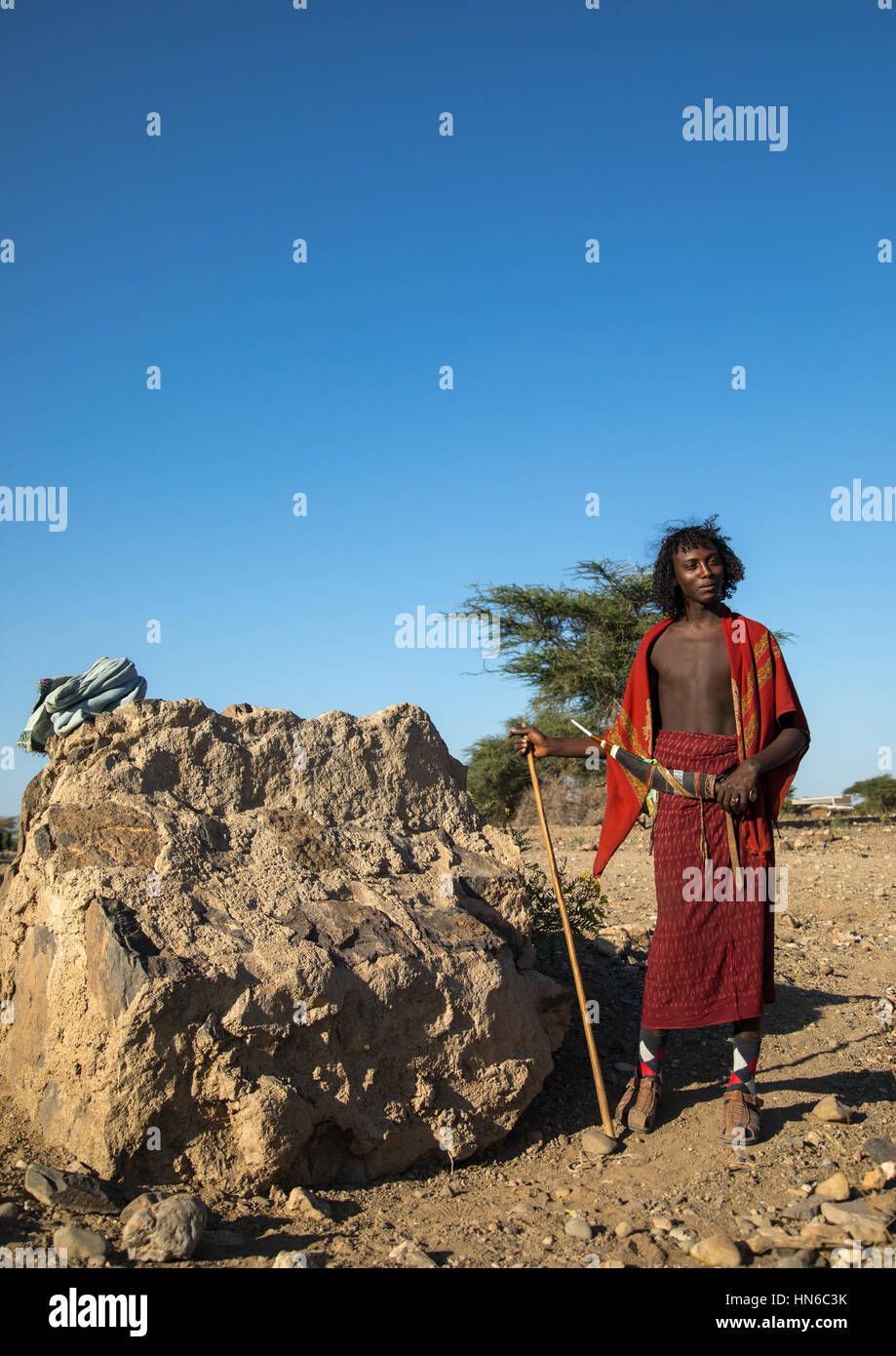 Portrait of an Afar tribe man with his guile knife, Afar region, Chifra ...