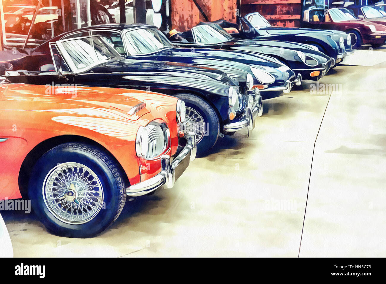 The works in the style of watercolor painting. Classic Vehicles Stock ...